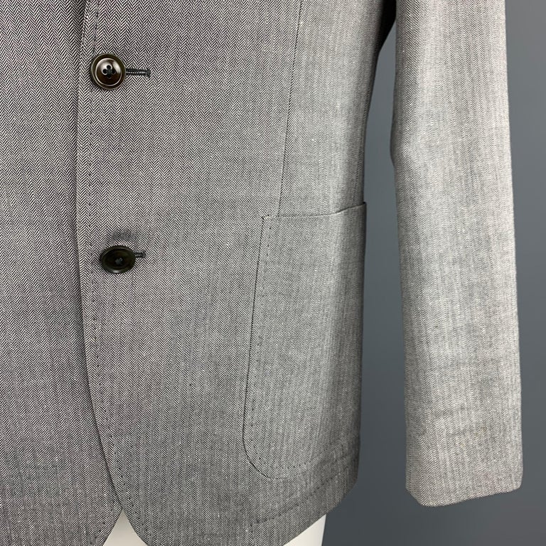 HUGO BOSS 38 Regular Grey Herringbone Wool / Linen Notch Lapel Sport ...