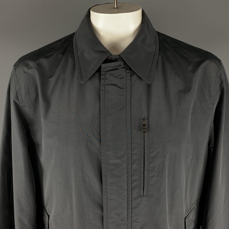 HUGO BOSS 46 Black Solid Cotton / Nylon Zip and Snaps Long Coat For ...