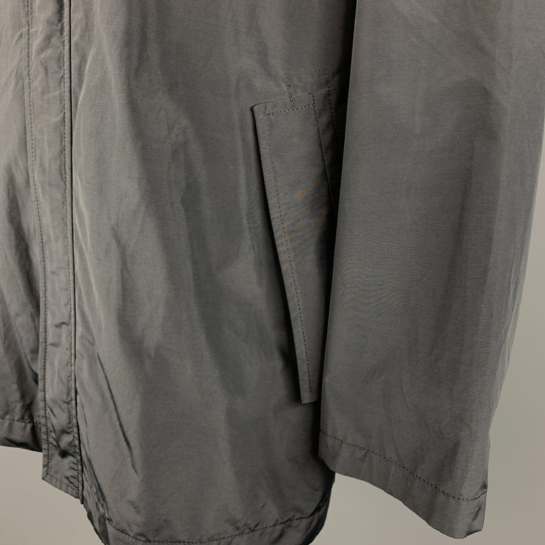 HUGO BOSS 46 Black Solid Cotton / Nylon Zip and Snaps Long Coat For ...