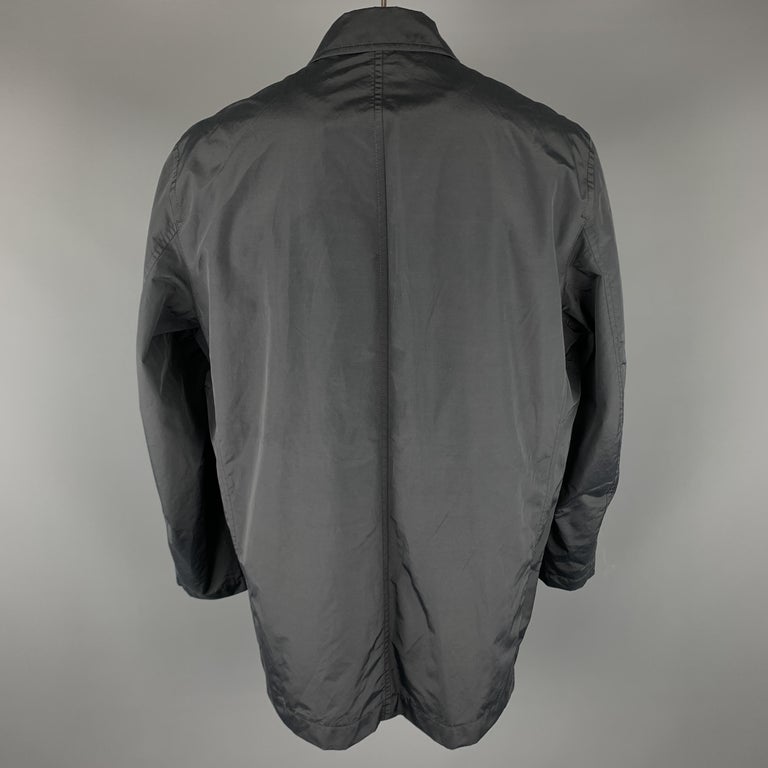 HUGO BOSS 46 Black Solid Cotton / Nylon Zip and Snaps Long Coat For ...