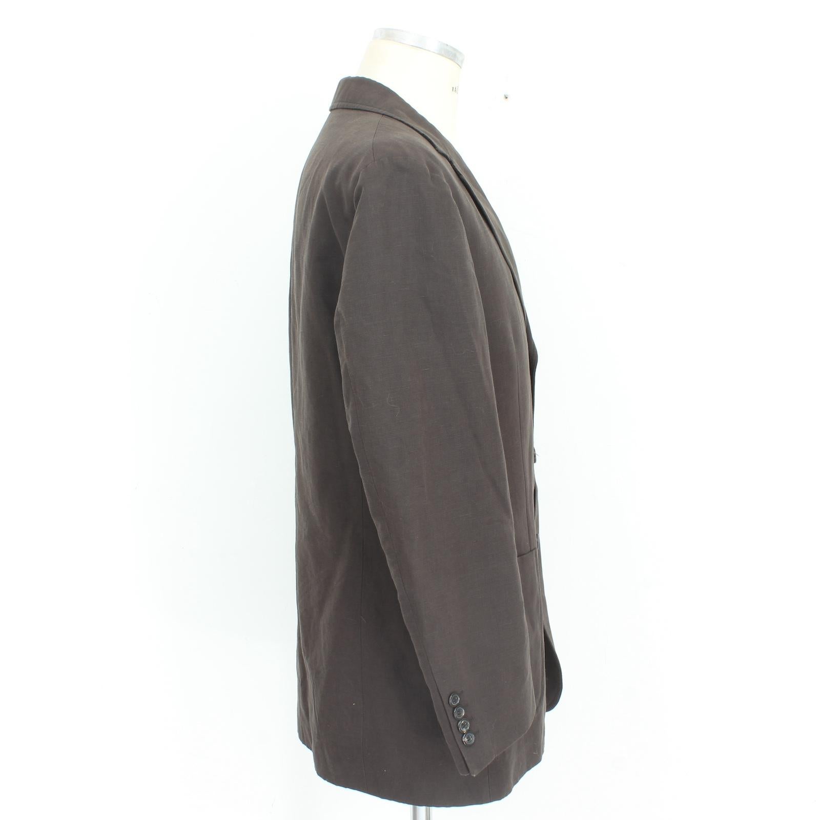 Hugo Boss Brown Linen Classic Jacket Vintage 2000s For Sale at 1stDibs