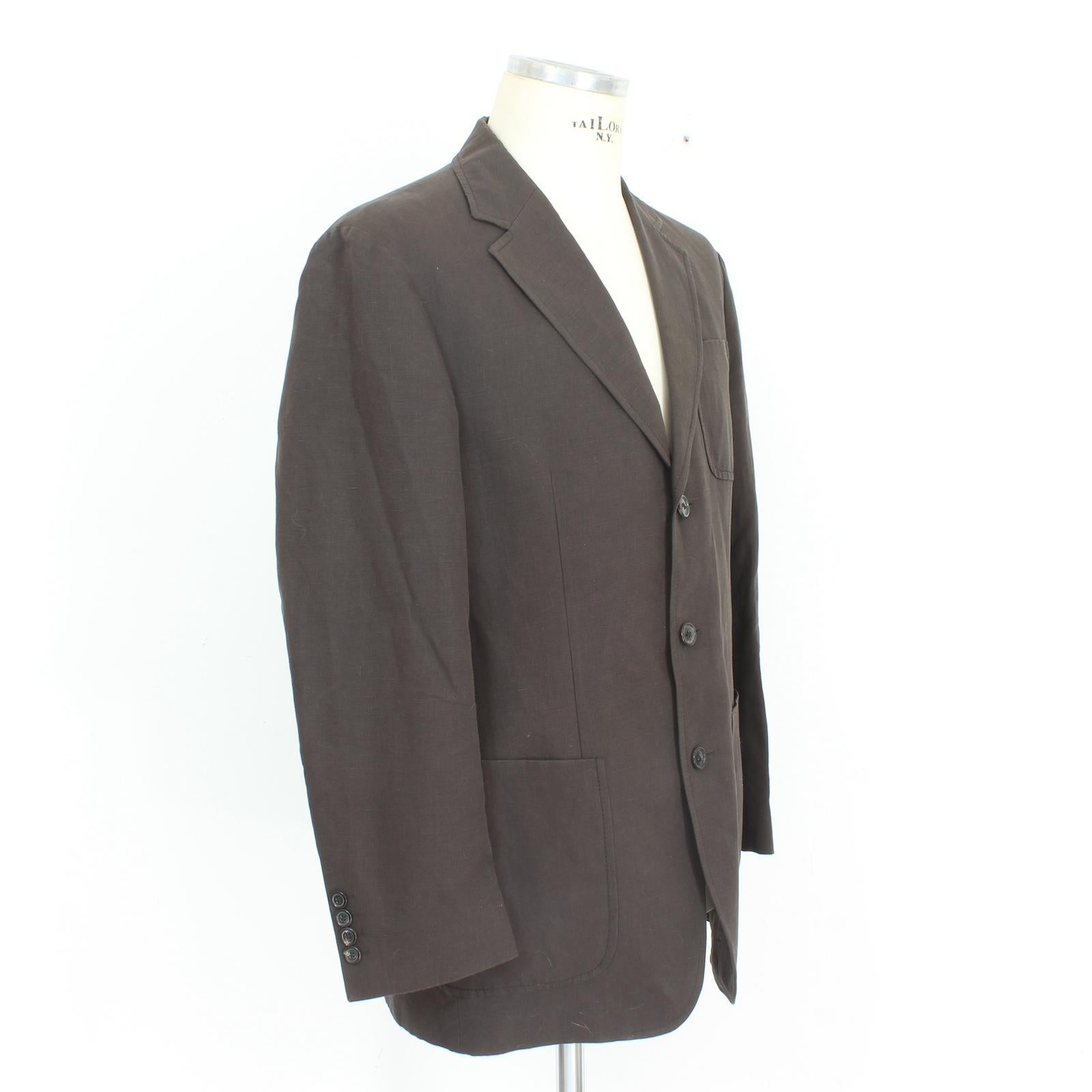 Hugo Boss Brown Linen Classic Jacket Vintage 2000s For Sale at 1stDibs