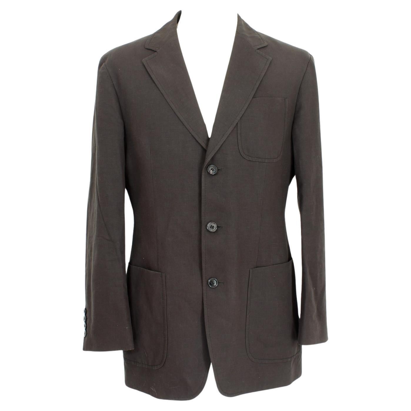 Hugo Boss Brown Linen Classic Jacket Vintage 2000s For Sale at 1stDibs