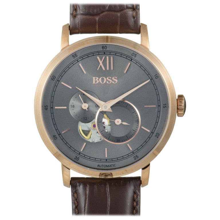 Hugo Boss Signature Men's Visible Movement Watch, Brown Leather Band ...
