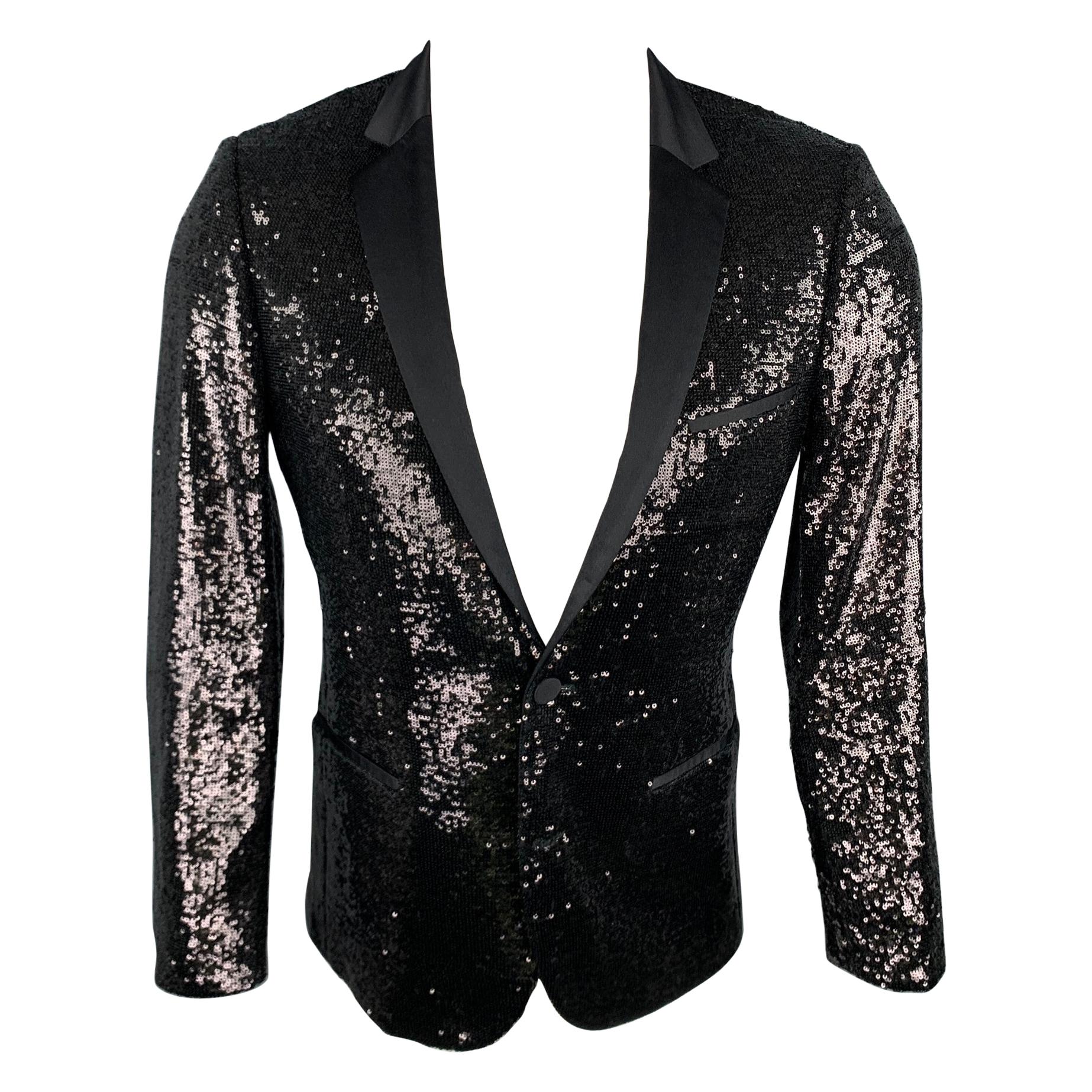 HUGO BOSS Size 36 Black Sequined Viscose Blend Notch Lapel Sport Coat ...