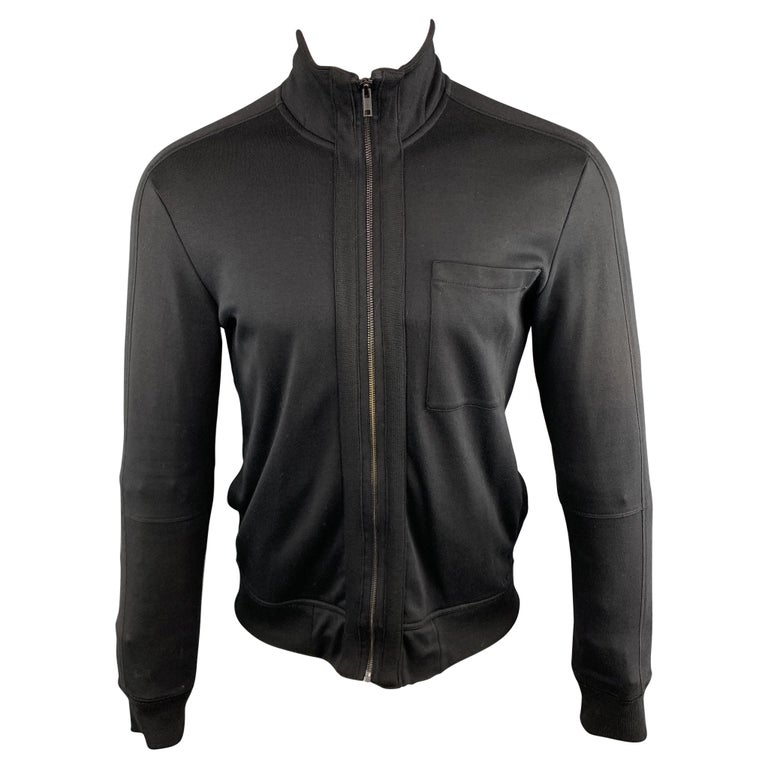 HUGO BOSS Size S Solid Black Cotton Zip Up Jacket at 1stDibs