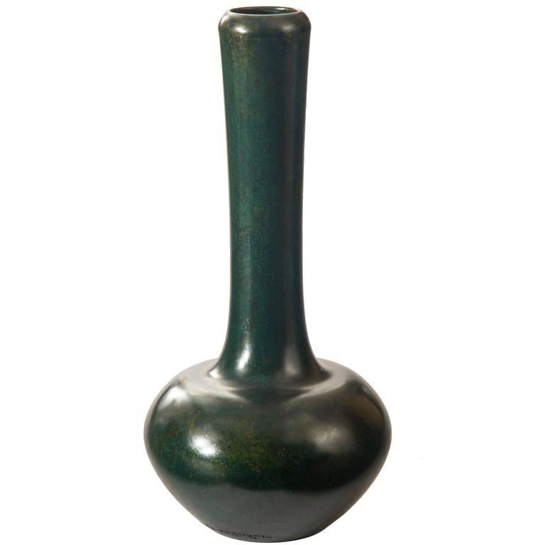 Hugo Elmquist, Large Swedish Patinated Bronze Jugend Bottle Form Vase ...