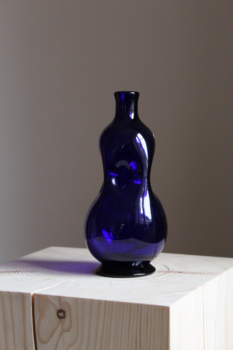Hugo Gehlin, Organic Bottle, Blue Colored Blown Glass, Gulasruf, Sweden ...