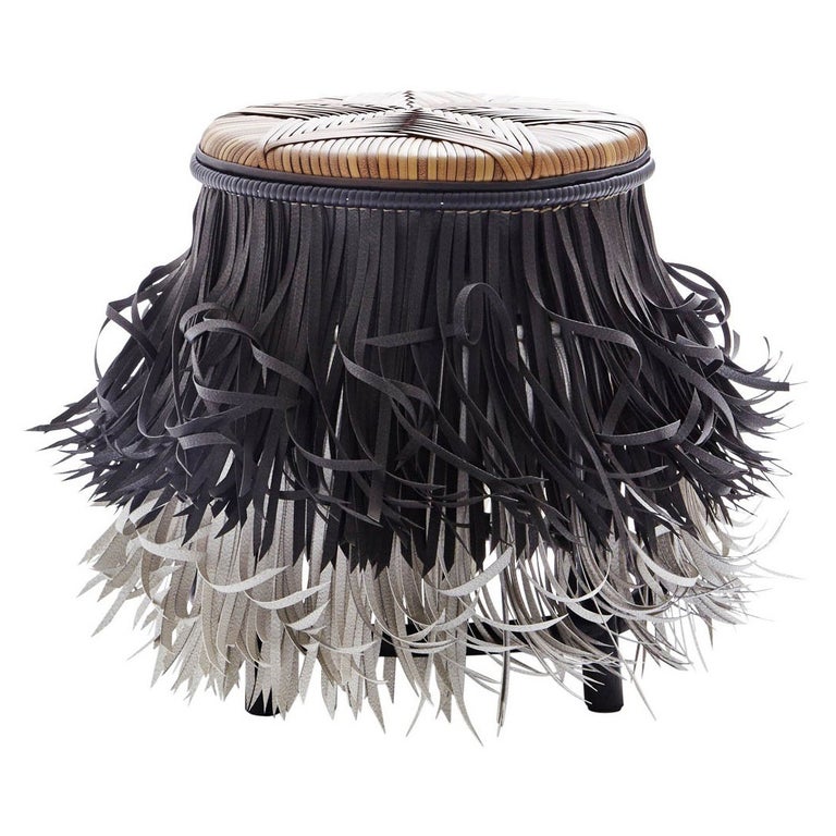 Hula 'Brown seat, BW', Rattan Tribal Stool For Sale at 1stDibs