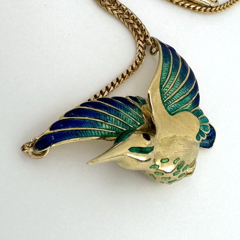 "Hummy" Necklace with 18k Gold Enamel Hummingbird on 14k Franco Link ...
