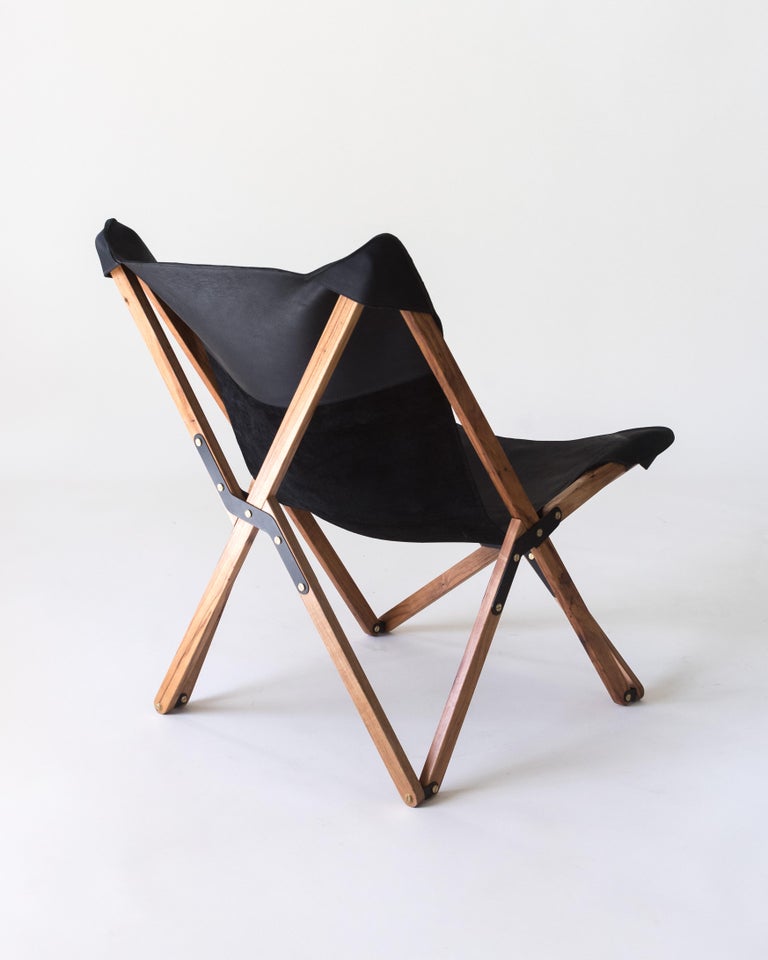 Humphrey Chair, Pecan Wood and Leather Folding Chair 'Black' For Sale ...