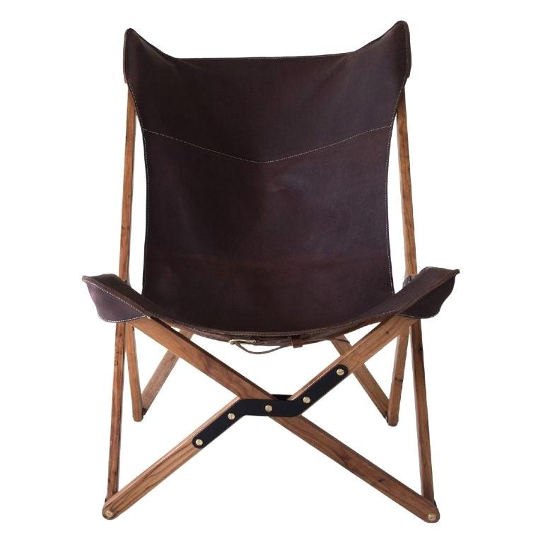 Humphrey Chair, Pecan Wood and Leather Folding Chair 'Brown' For Sale ...