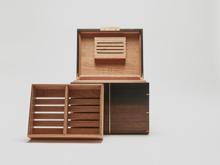 Hundred Cigar Solid Bog-Oak Humidor, Cedar Lining and Brass Jointing ...