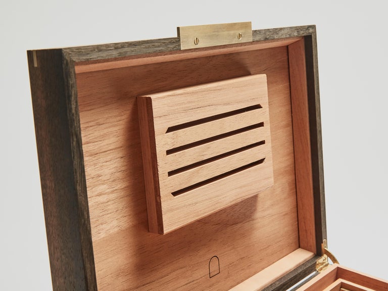 Hundred Cigar Solid Bog-Oak Humidor, Cedar Lining and Brass Jointing ...
