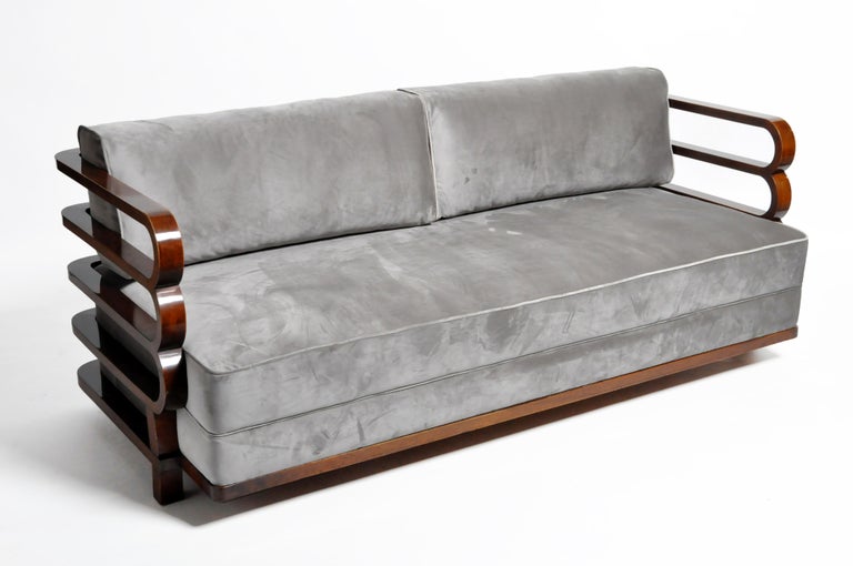 Hungarian Art Deco Solid Walnut Wood Sofa at 1stDibs