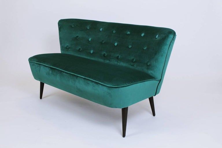 Hungarian Cocktail Sofa in Teal Velvet, 1960s For Sale at 1stDibs