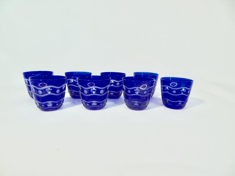 Hungarian Crystal Handcut Cobalt Blue Glasses Set of 8 at 1stDibs
