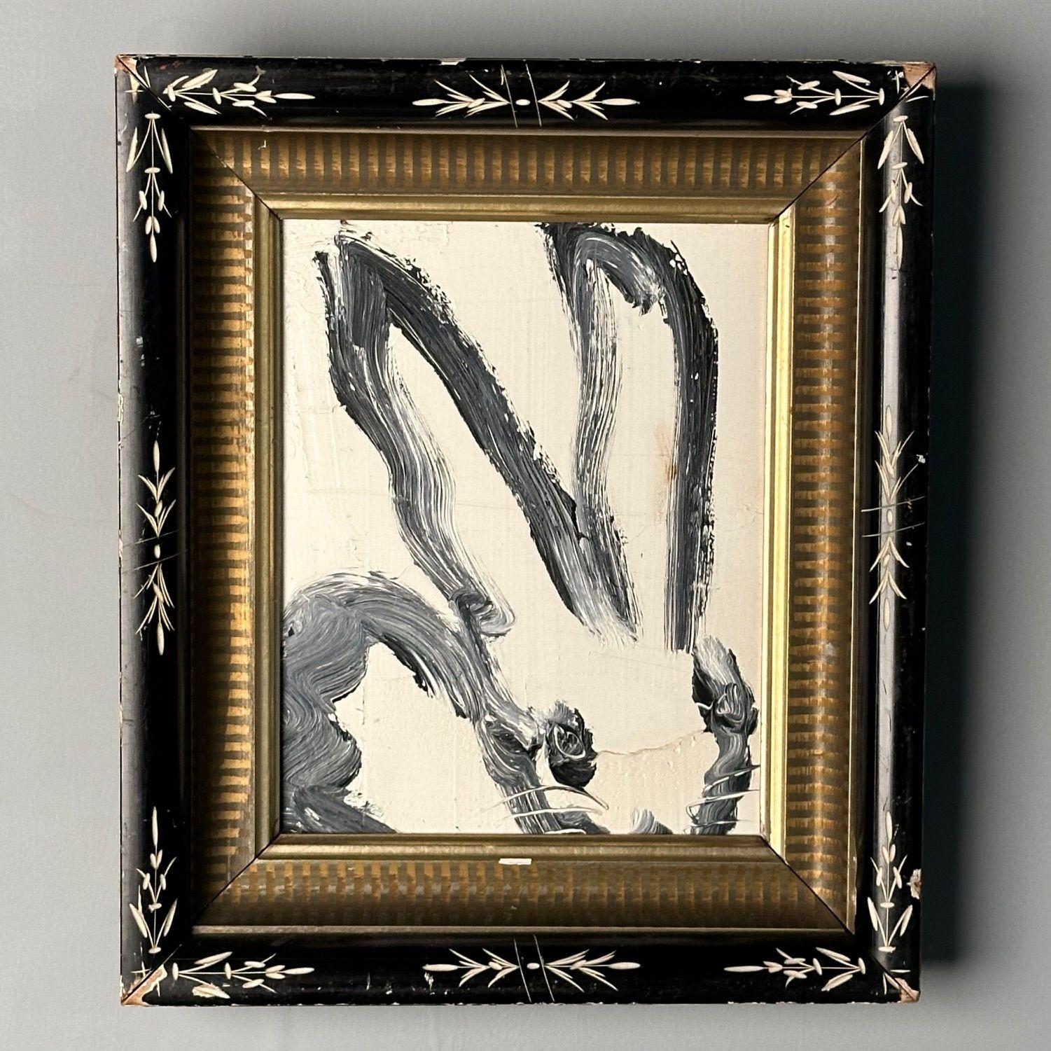 Hunt Slonem, Black and White Bunny Oil Painting, Framed, 2009 For Sale ...