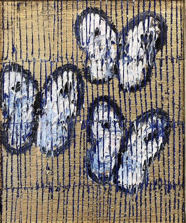 Hunt Slonem - "3 Cabbage" Blue and White Butterflies on Gold Background ...