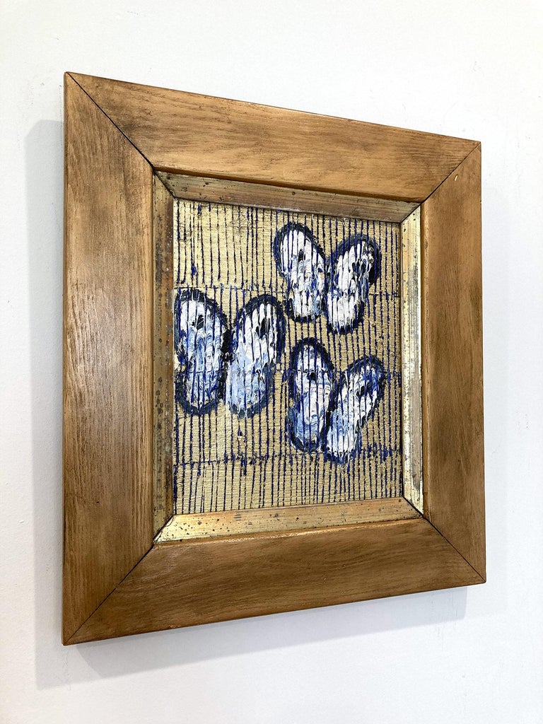 Hunt Slonem - "3 Cabbage" Blue and White Butterflies on Gold Background ...