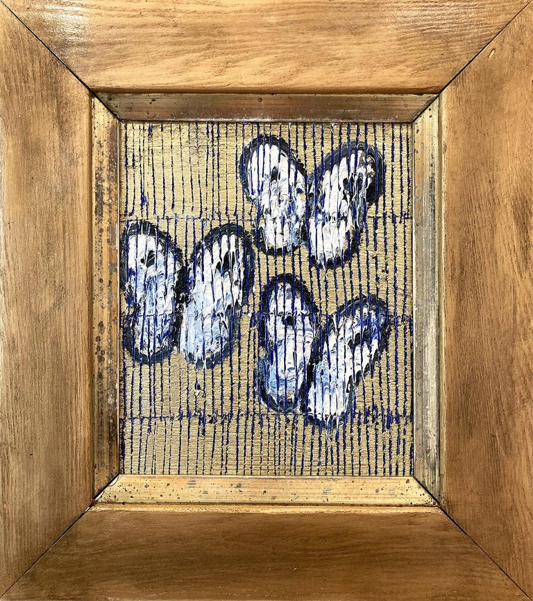 Hunt Slonem - "3 Cabbage" Blue and White Butterflies on Gold Background ...