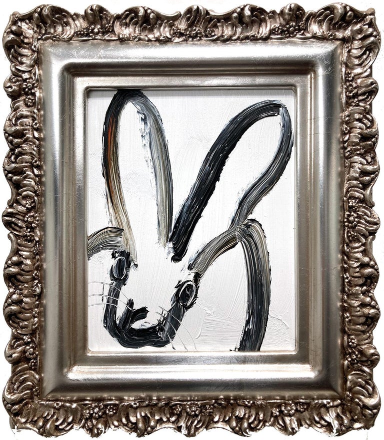 Hunt Slonem - "Barry" Black Bunny on White Background Oil Painting on ...
