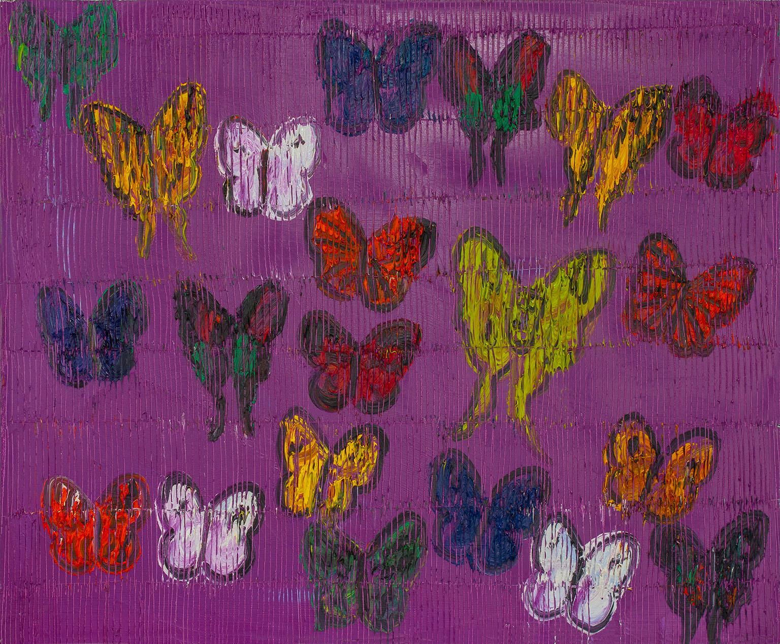 Hunt Slonem - "Color Purple" oil on canvas painting of butterflies by ...