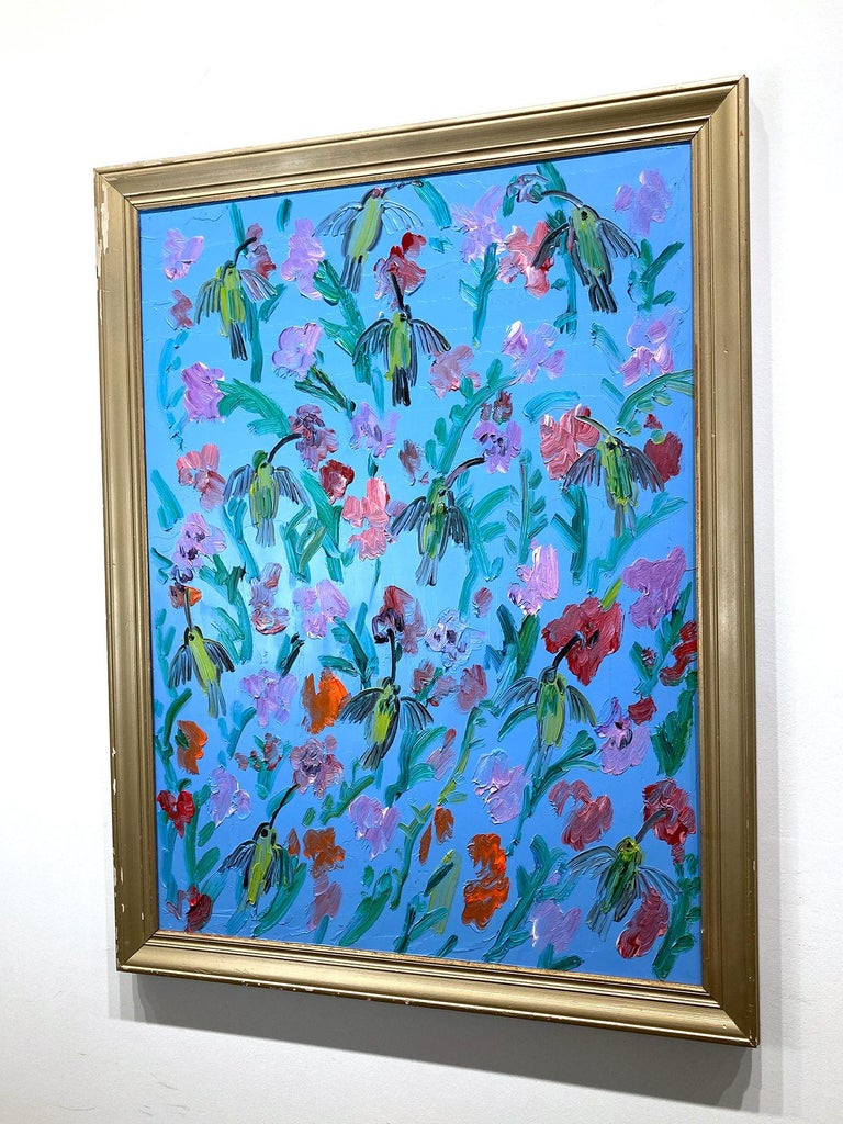 Hunt Slonem - "Hummingbirds Bouganvilla" Sky Blue Background Oil ...