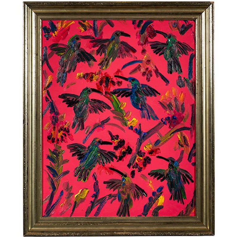 Hunt Slonem - Hummingbirds (Brilliant Rose) (CX1921) at 1stDibs