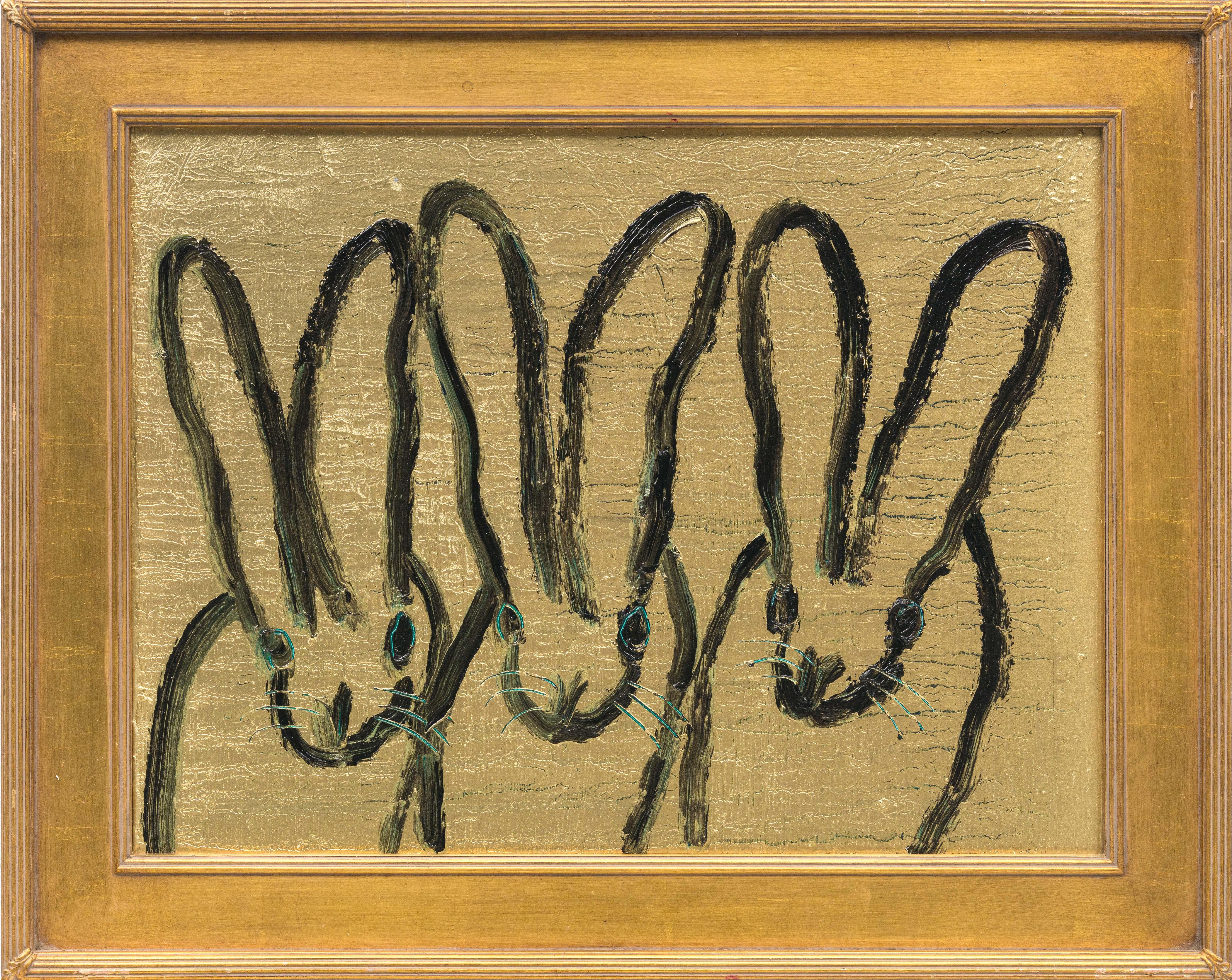 Hunt Slonem - 2 Duet, Oil Painting of Black Bunnies on Yellow ...