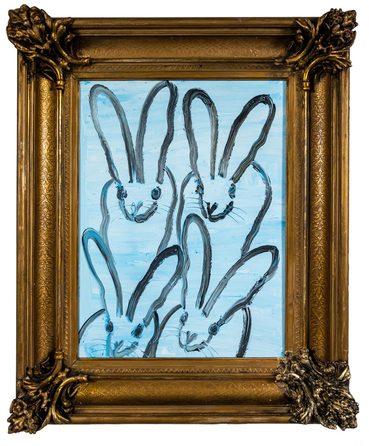 Hunt Slonem - Hunt Slonem "Blue Cloud" Black Outline Bunnies On Light ...