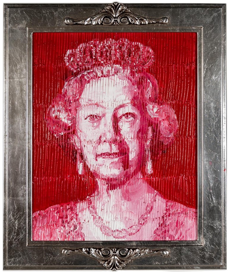 Hunt Slonem - Hunt Slonem "Her Majesty" Queen Elizabeth Red Scored at ...