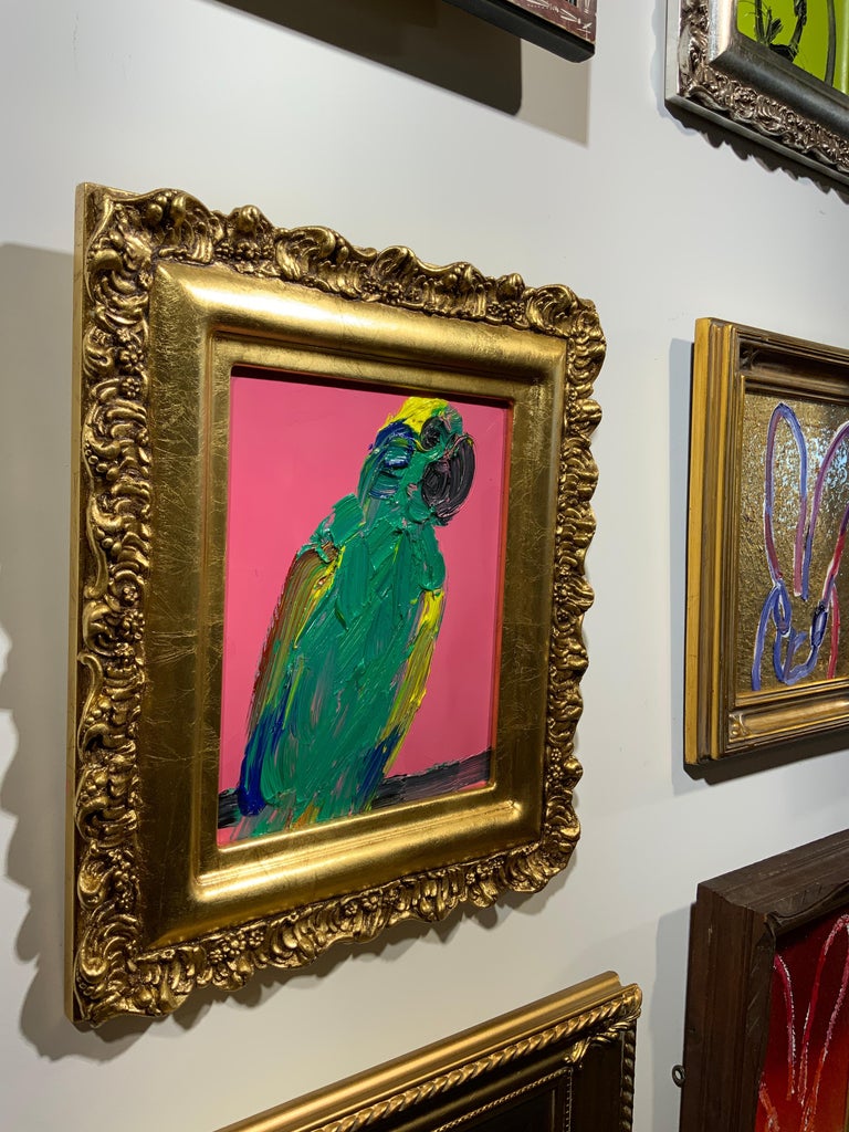 Hunt Slonem - Hunt Slonem "Julio" Green Bird on Pink For Sale at 1stDibs