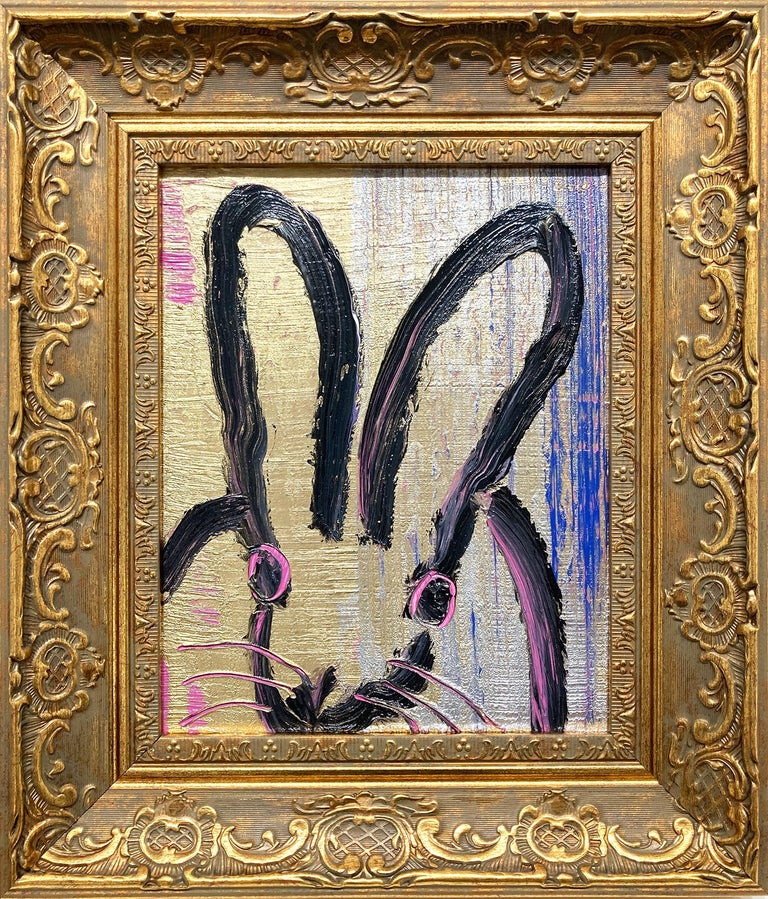 Hunt Slonem - "Love" Black Outlined Bunny on Multicolor Background Oil ...