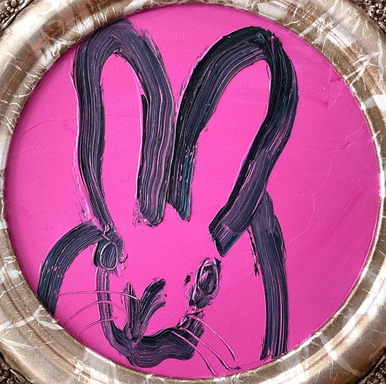 Hunt Slonem - "Marcy" Circular Black Bunny on Hot Pink Background Oil ...