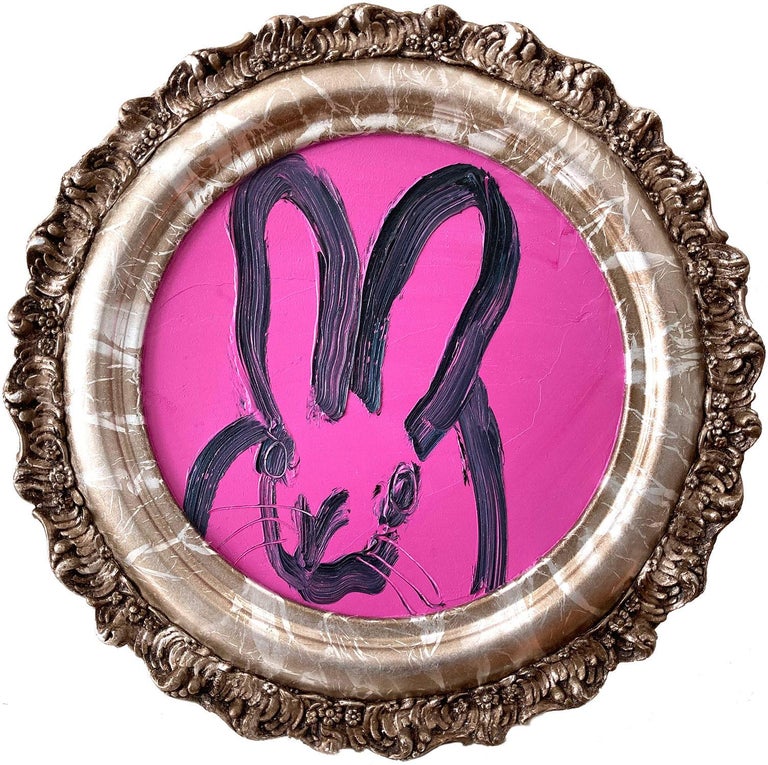 Hunt Slonem - "Marcy" Circular Black Bunny on Hot Pink Background Oil ...