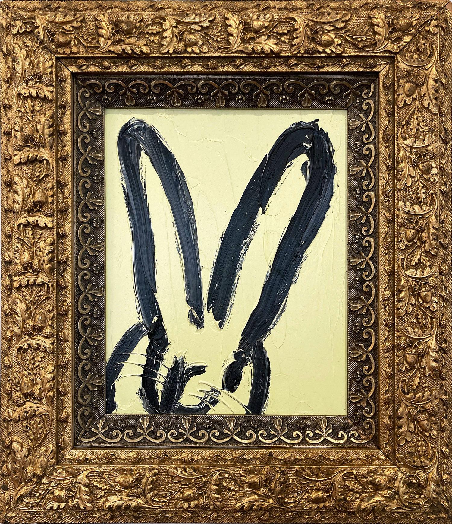 Hunt Slonem - "Rex" Black Bunny on Navy Blue Background with Silver and ...