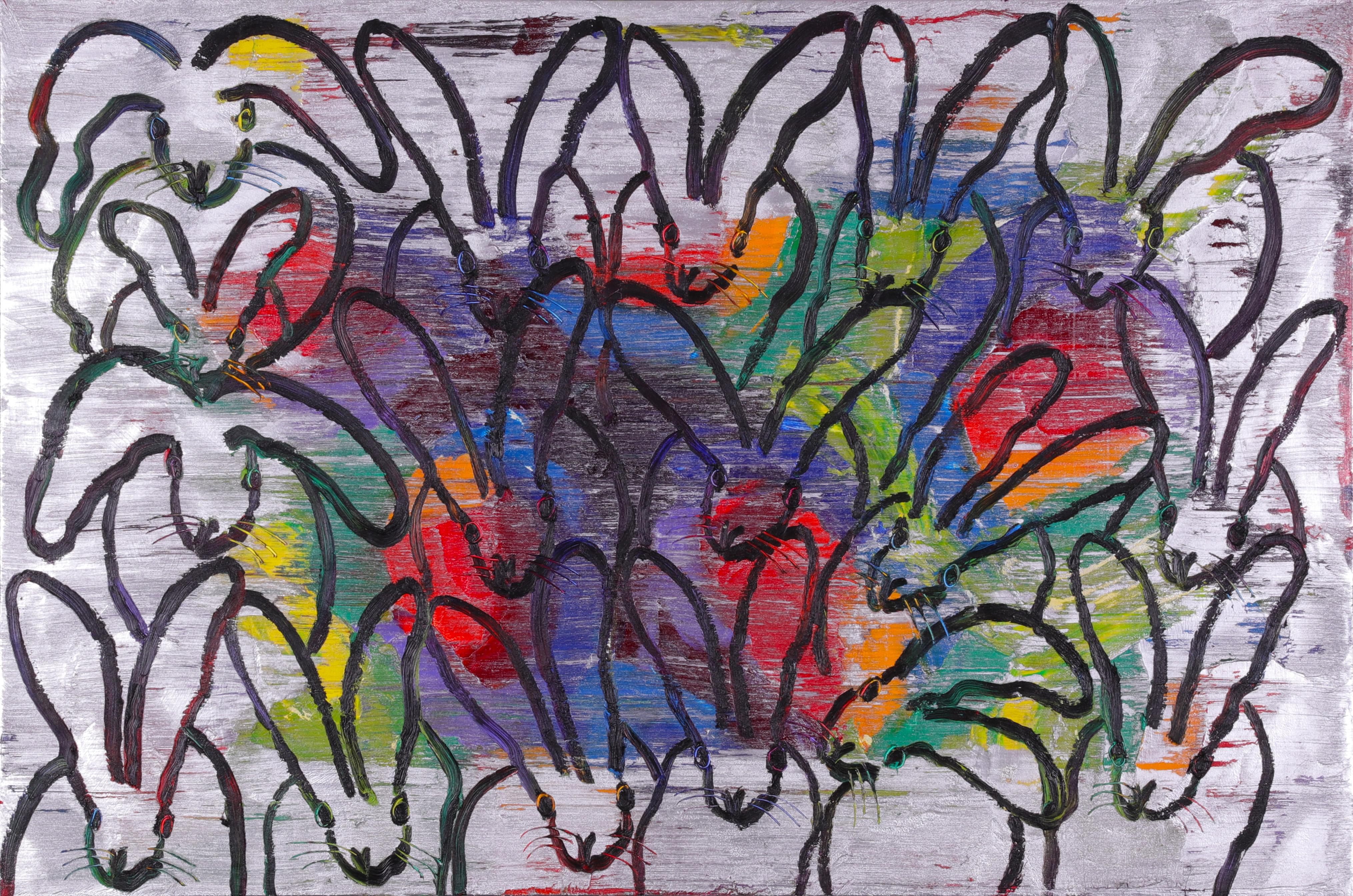 Hunt Slonem - 'Rainbow Hutch Totem' Unique painting For Sale at 1stDibs