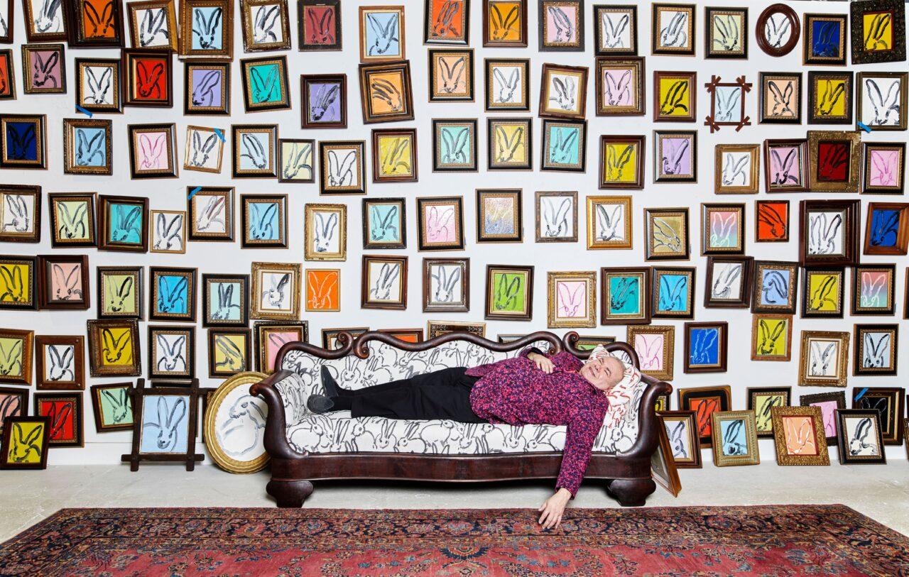 Hunt Slonem - Silver "Bunny Painting" Original Oil Painting in Vintage ...