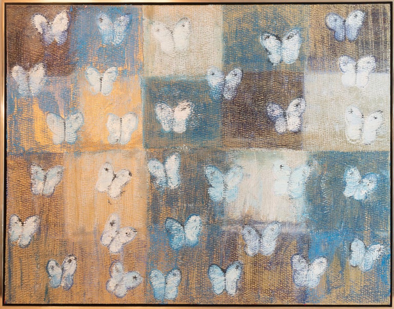 Hunt Slonem - Untitled (White Butterflies on Silver, Gold and Blue) For ...