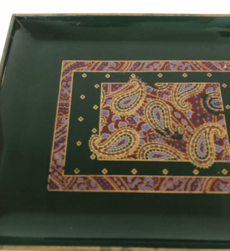 Hunter Green Japanese Paisley Faux Lacquerware Small Tray at 1stDibs
