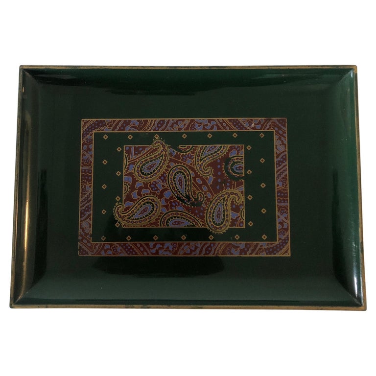 Hunter Green Japanese Paisley Faux Lacquerware Small Tray at 1stDibs