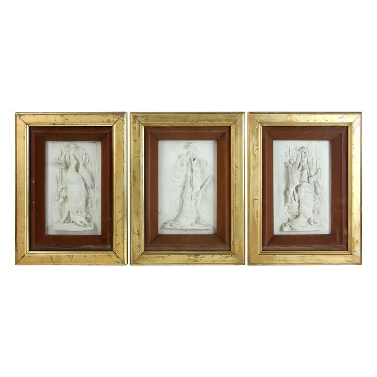 Decorative Hunting Motif Framed Plaster Reliefs For Sale at 1stDibs