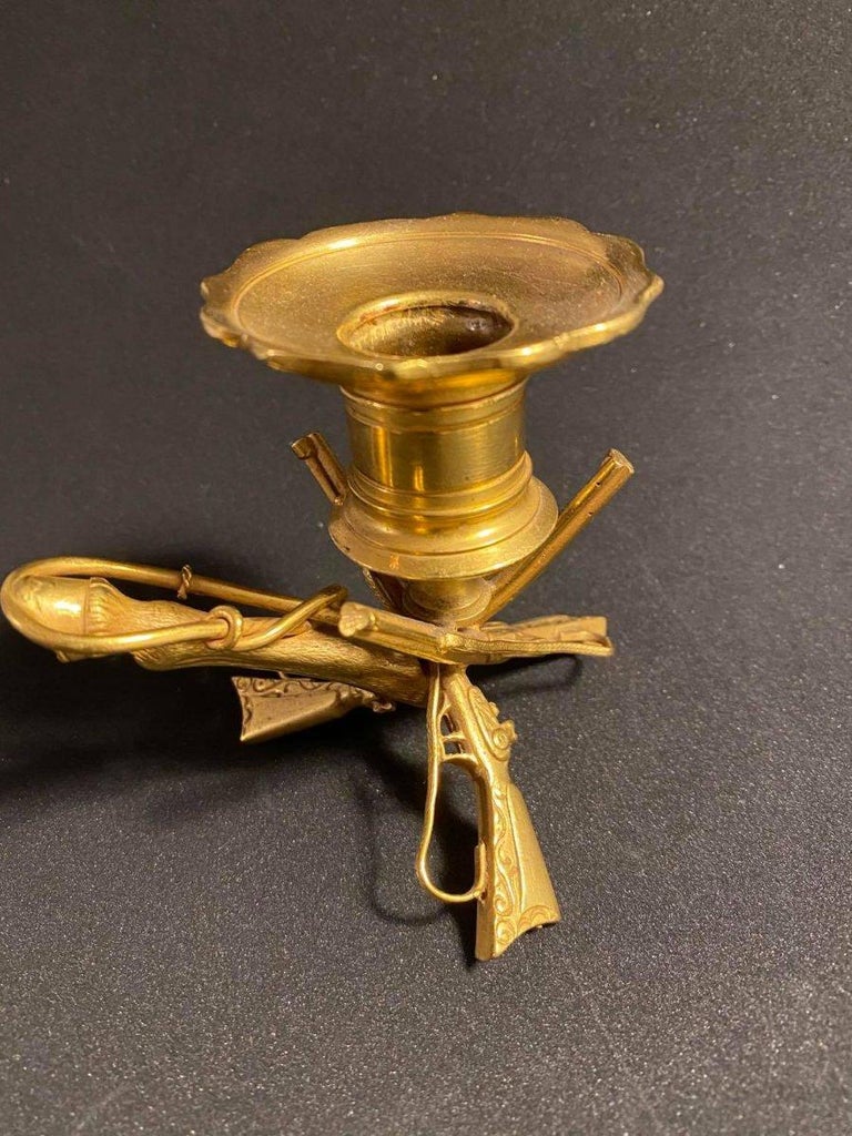 Hunting Hand Candle Holder, Gilt Bronze, 19th Century For Sale at 1stDibs