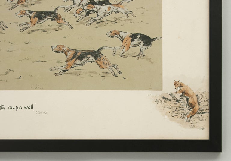 Hunting Print, Stone Wall at 1stDibs