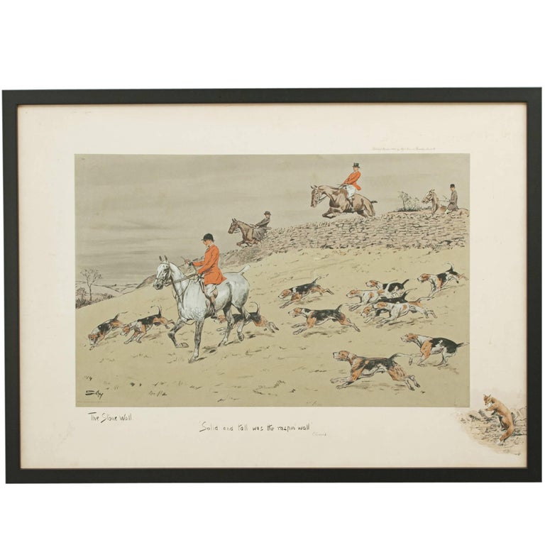 Hunting Print, Stone Wall at 1stDibs