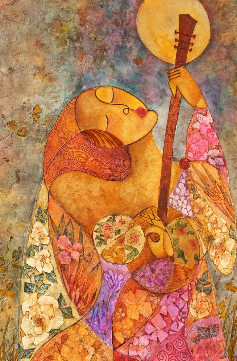 Huong - Woman with Instrument, Monumental Oil Painting by Huong For ...