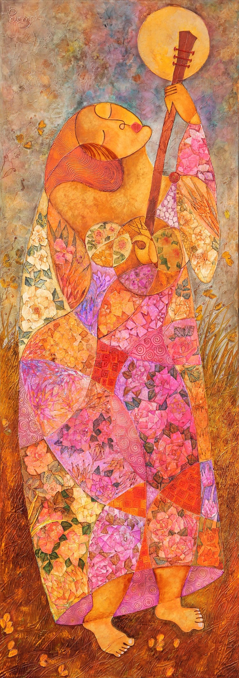 Huong - Woman with Instrument, Monumental Oil Painting by Huong For ...