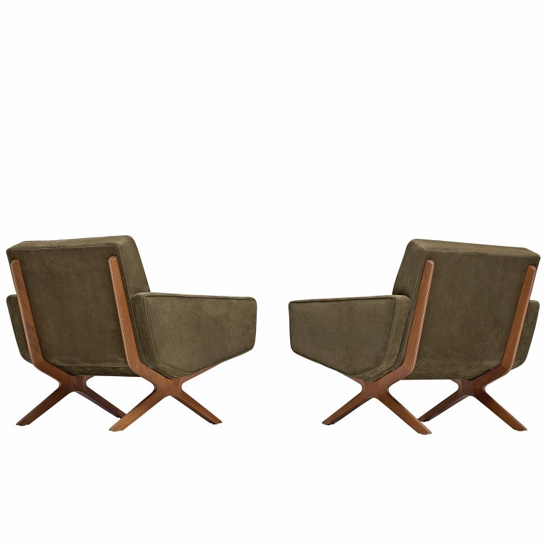 Hvidt and Mølgaard Reupholstered Green Leather Silverline Lounge Chairs ...