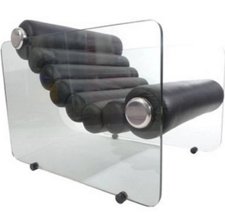Hyaline Chair Lounge Glass and Leather, 1974 at 1stDibs